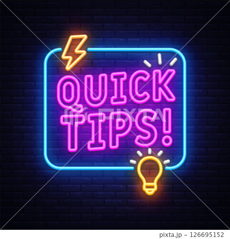Quick tips neon sign with light bulb. Vector...のイラスト素材 [126695152] - PIXTA