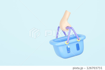 3d cartoon hand holding basket icon isolated on...のイラスト素材 [126703731 ...