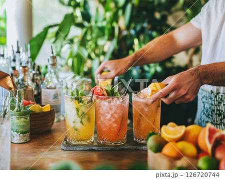 Rustic bar aesthetics with bartenders preparing...のイラスト素材 [126720744 ...