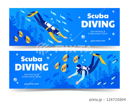 Isometric Scuba Diving Horizontal Banner Setのイラスト素材 [126720804] - PIXTA