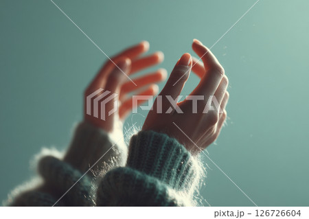 Hands Reaching Upwards with Soft Light and Blue...のイラスト素材 [126726604 ...