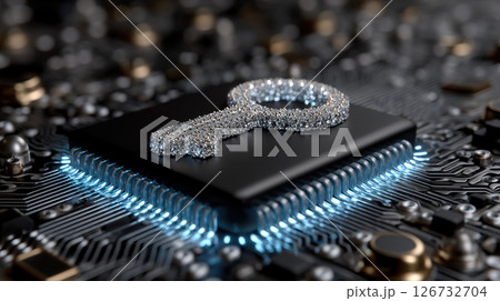 A sparkling key sits atop a computer chip,...のイラスト素材 [126732704] - PIXTA