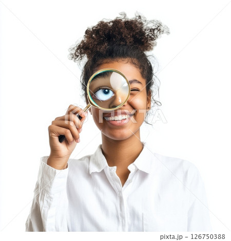 Curious Student Holding Magnifying Glass With...のイラスト素材 [126750388] - PIXTA