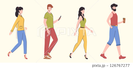 Cartoon Color Characters People Walking Alone...のイラスト素材 [126767277] - PIXTA
