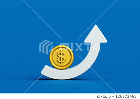White curved arrow with money rising trend...のイラスト素材 [126772463] - PIXTA