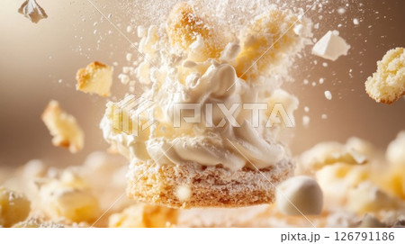 Creamy White Cake Explosion Against Brown...のイラスト素材 [126791186] - PIXTA