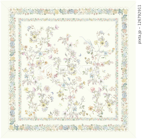 Artistic Geometric Floral Scrollwork Hand Drawn...のイラスト素材 [126792911 ...