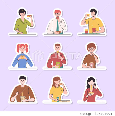 Cartoon Color Characters People Eating...のイラスト素材 [126794994] - PIXTA