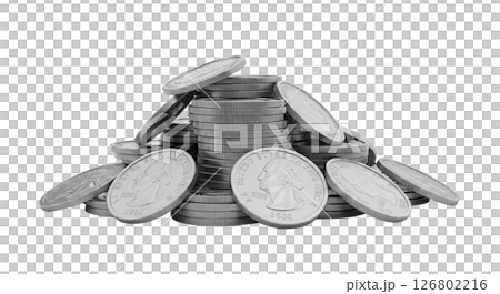 Stack of silver coins on white backgroundのイラスト素材 [126802216] - PIXTA