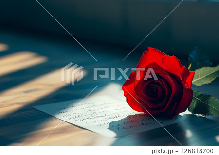 single red rose lying on handwritten poem,...のイラスト素材 [126818700] - PIXTA