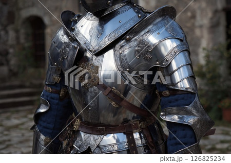 Medieval Sentinel Polished Steel Armor on Azure.のイラスト素材 [126825234] - PIXTA