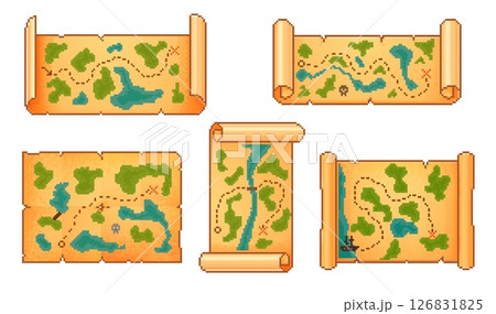 8 bit pixel art ancient pirate treasure maps...のイラスト素材 [126831825] - PIXTA
