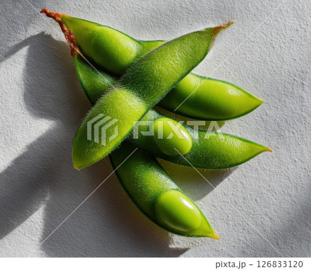 Fresh green edamame pods on textured surface,...のイラスト素材 [126833120] - PIXTA