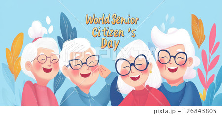 Group of smiling senior citizens celebrating...のイラスト素材 [126843805] - PIXTA