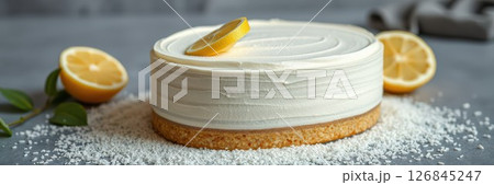 Delicious lemon cream cake adorned with fresh...のイラスト素材 [126845247] - PIXTA