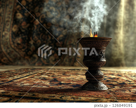 Ornate Metal Incense Burner on Persian Rug...のイラスト素材 [126849191] - PIXTA