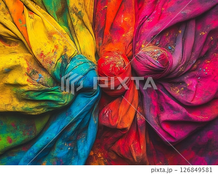 Vibrant Holi Festival Colorful Fabric Texture...のイラスト素材 [126849581] - PIXTA
