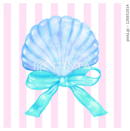 Coquette Summer Pastel Blue Sea Shell with...のイラスト素材 [126852014] - PIXTA