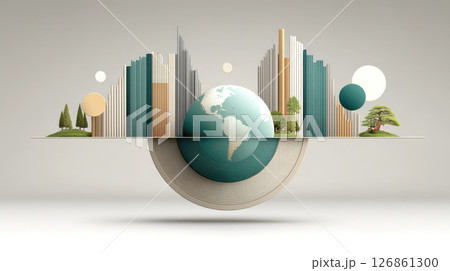 Earth globe, modern cityscape, geometric...のイラスト素材 [126861300] - PIXTA