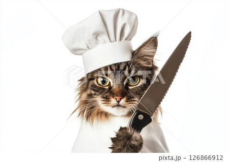 Maine Coon cat with knife, chef hat, and...のイラスト素材 [126866912] - PIXTA