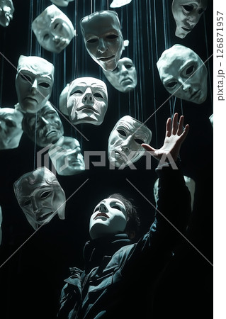Mask dangles above outstretched hand, frozen...のイラスト素材 [126871957] - PIXTA