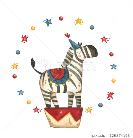 A circus zebra in an elegant decoration stands...のイラスト素材 [126874198 ...
