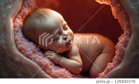 Little human baby inside mother womb. Small...のイラスト素材 [126880376] - PIXTA