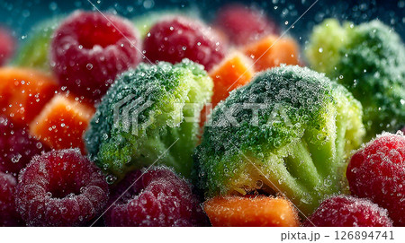 Close-up of frozen vegetables covered in frost...のイラスト素材 [126894741 ...