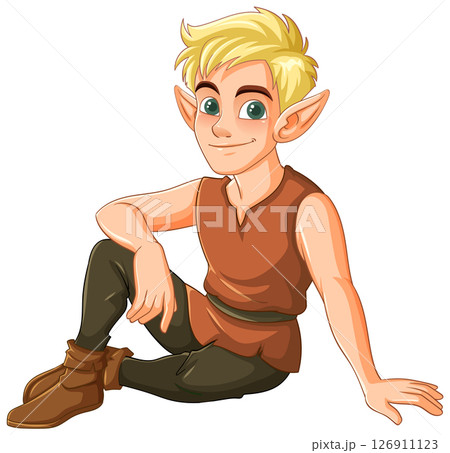 Charming Elf Sitting in Relaxed Poseのイラスト素材 [126911123] - PIXTA