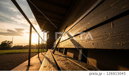Wooden bench in an empty sports dugout at...のイラスト素材 [126913045] - PIXTA
