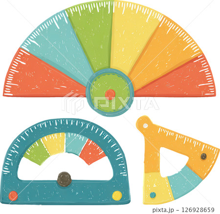 Colorful protractor and ruler set with...のイラスト素材 [126928659] - PIXTA