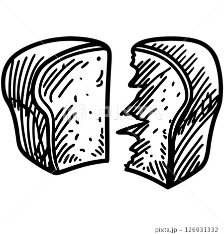 Hand drawn loaf of bread split in half rustic...のイラスト素材 [126931332] - PIXTA