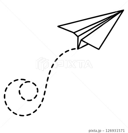 Paper airplane line drawing with spiral trail...のイラスト素材 [126931571] - PIXTA