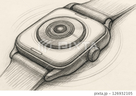 Minimalist wrist smartwatch sketch highlighting...のイラスト素材 [126932105 ...