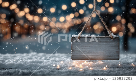 Blank Wooden Sign Hanging Over Snow with...のイラスト素材 [126932292] - PIXTA