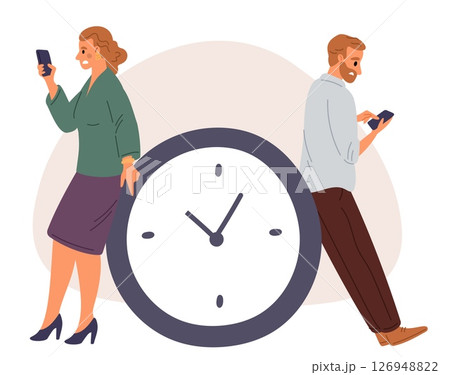 Man and woman with smartphone wasting their...のイラスト素材 [126948822] - PIXTA