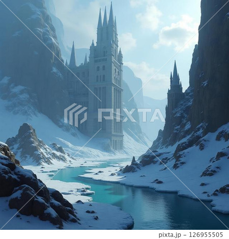 Majestic Castle in Icy Valleyのイラスト素材 [126955505] - PIXTA