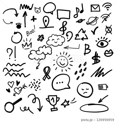 Collection of black hand-drawn doodles...のイラスト素材 [126956959] - PIXTA