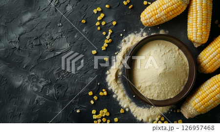 Corn flour vegetable on wooden bowl gluten free...のイラスト素材 [126957468 ...