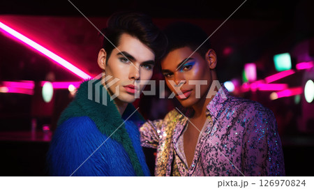 Two drag queens posing in glamorous outfits...のイラスト素材 [126970824] - PIXTA