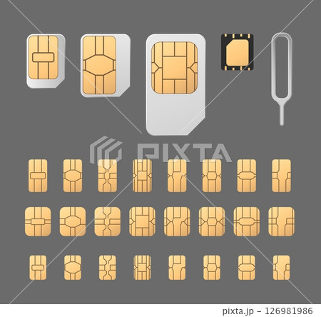 Sim card with microchips different sizes 3D...のイラスト素材 [126981986] - PIXTA
