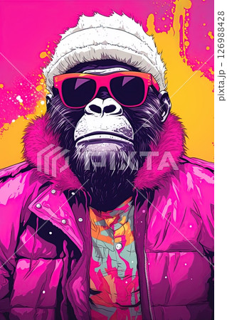 Gorilla rapper wearing jacket and sunglasses....のイラスト素材 [126988428] - PIXTA