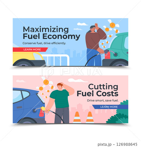 Flat Fuel Economy Horizontal Bannersのイラスト素材 [126988645] - PIXTA