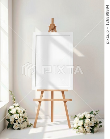 empty portrait frame on easel with funeral...のイラスト素材 [126998994] - PIXTA