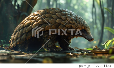 Pangolin foraging in a lush tropical forest...のイラスト素材 [127001183] - PIXTA