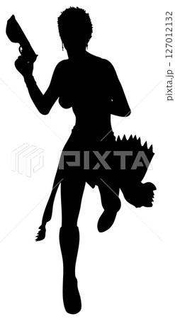 Warrior Girl Running with Gun Silhouetteのイラスト素材 [127012132] - PIXTA