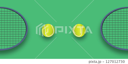 Two tennis rackets and yellow tennis balls lie...のイラスト素材 [127012730 ...