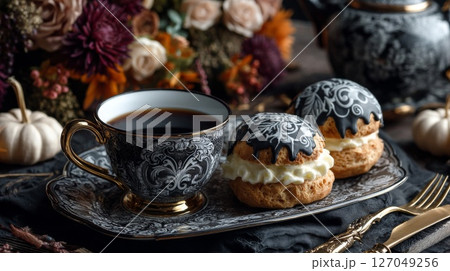 Spooky Halloween Tea Party with Dark Cakesのイラスト素材 [127049256] - PIXTA