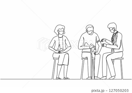 Single continuous line drawing vaccination...のイラスト素材 [127050203] - PIXTA