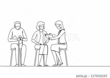 Single continuous line drawing vaccination of...のイラスト素材 [127050205] - PIXTA